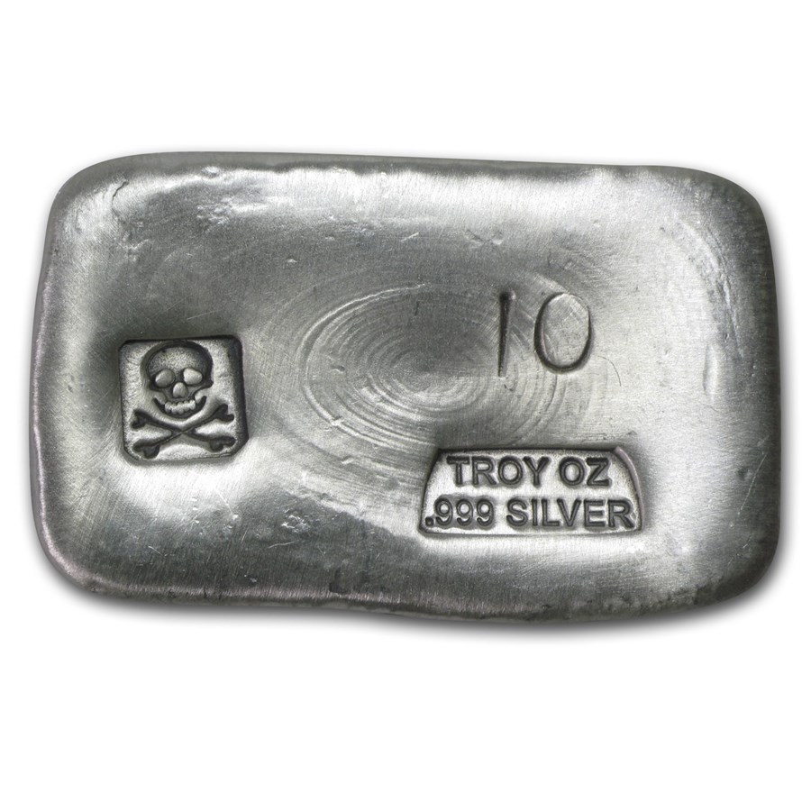 Buy 10 oz Hand Poured Silver Bar - PG & G (Skull & Bones) | APMEX