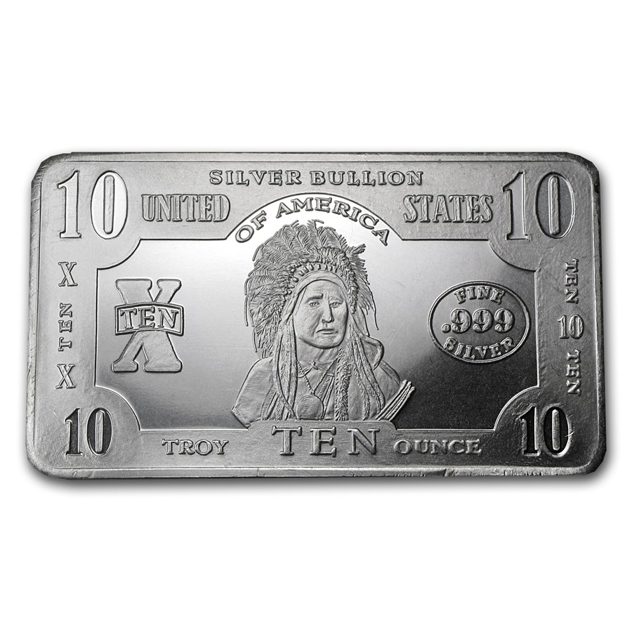 Buy 10 oz Silver Bar - 1899 $5 Indian Cheif | APMEX