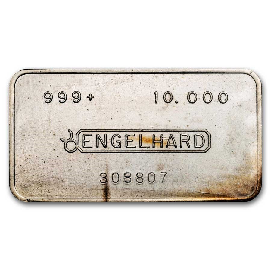 10 oz Silver Bar - Engelhard (Bull Logo, 2nd Series, In Plastic)