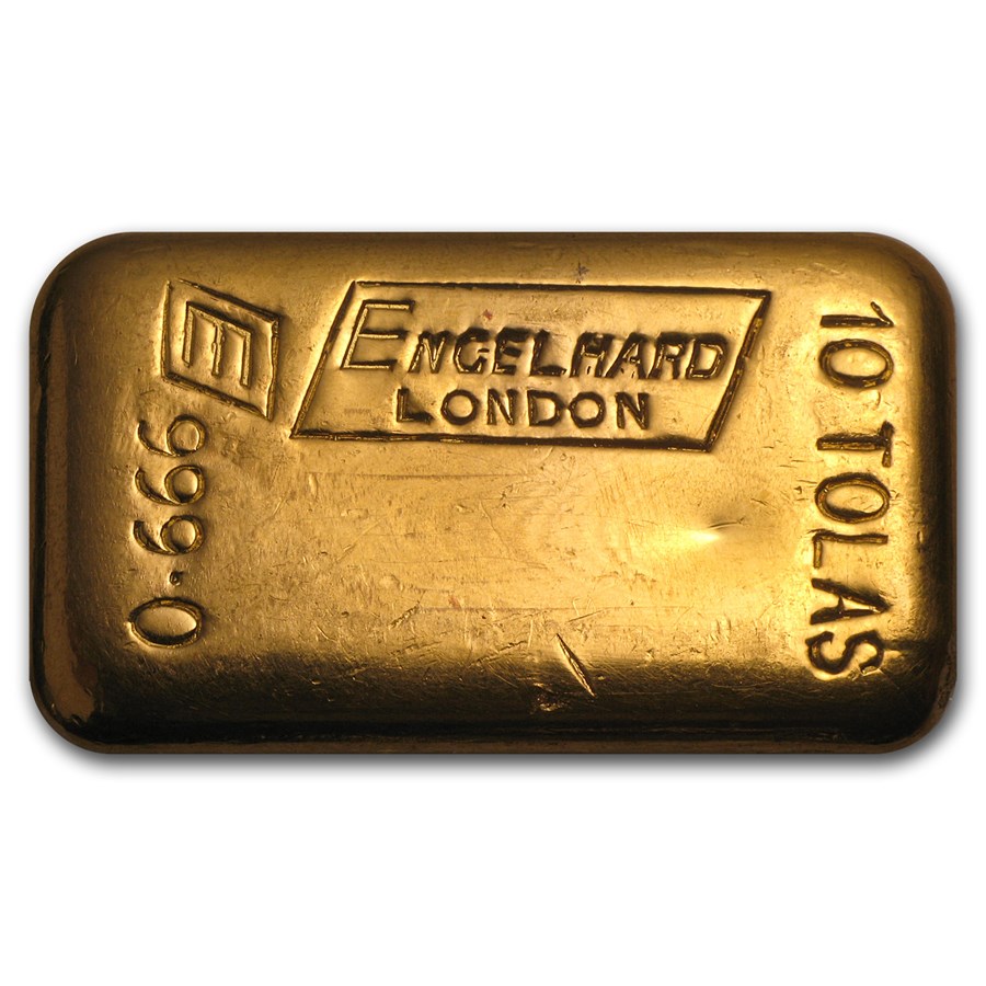 Buy 10 Tolas Gold Bar - Engelhard-London (Poured, 3.75 oz) | APMEX