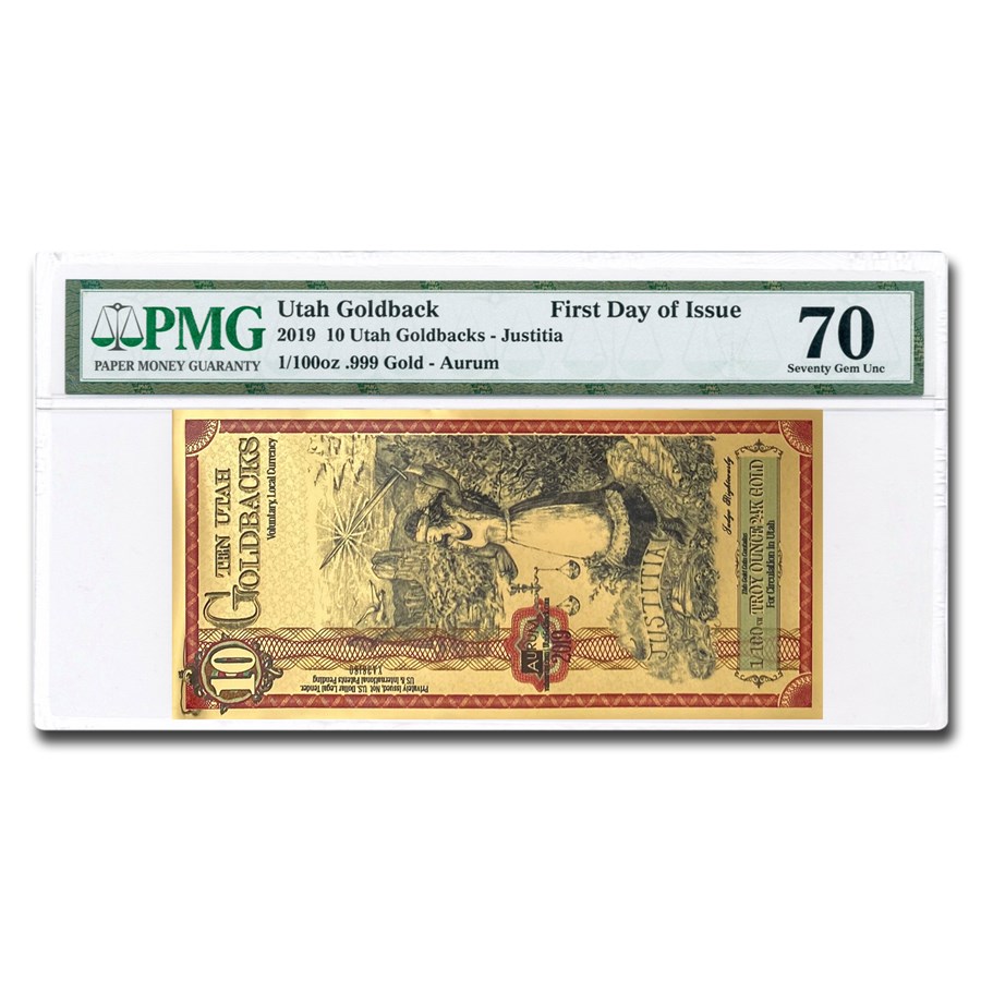 10 Utah Goldback - Aurum Gold Foil Note 24k MS-70 PMG (FDI)