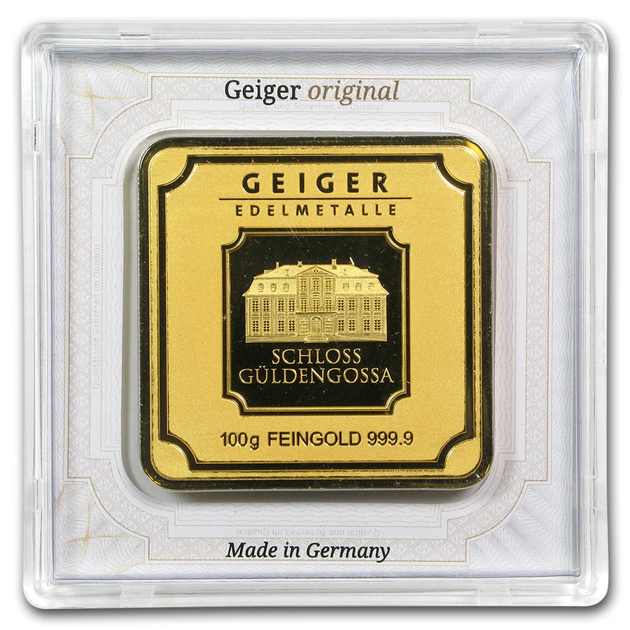 Buy 100 gram Gold Bar - Geiger Edelmetalle (Originals Assay) | APMEX