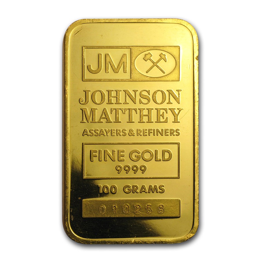 Buy 100 gram Gold Bar - Johnson Matthey (Logo Back) | APMEX