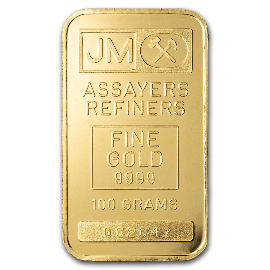 100 gram Gold Bar - Johnson Matthey (Plain Back)