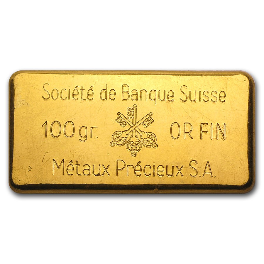 Buy 100 gram Gold Bar - Société de Banque Suisse (.9998 Fine) | APMEX