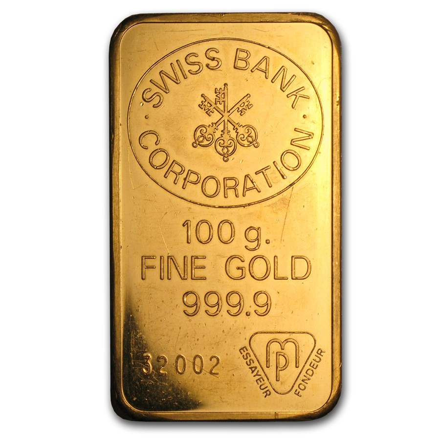 Buy 100 gram Gold Bar - Swiss Bank Corporation | APMEX