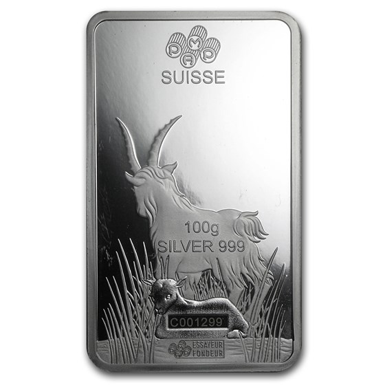 Buy 100 gram Silver Bar - PAMP Suisse (Year of the Goat) | APMEX