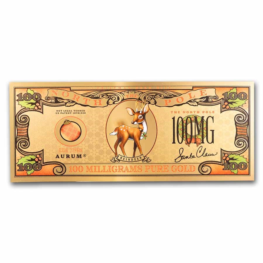 Buy 100 mg Gold North Pole Holiday Gold Bill (Rudolph) | APMEX