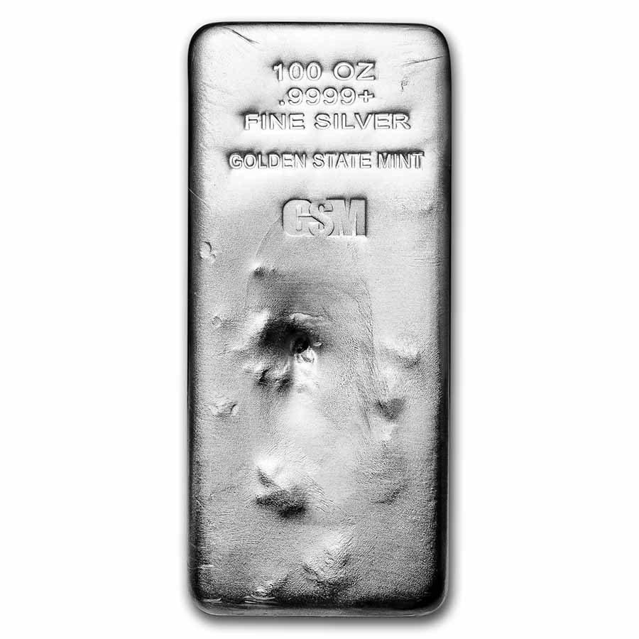 Buy 100 oz Cast-Poured Silver Bar - Golden State Mint .9999+ | APMEX