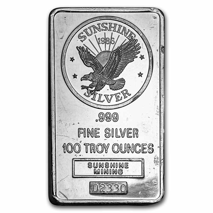 Buy 100 oz Silver Bar - Sunshine (1986/Vintage/Pressed) | APMEX