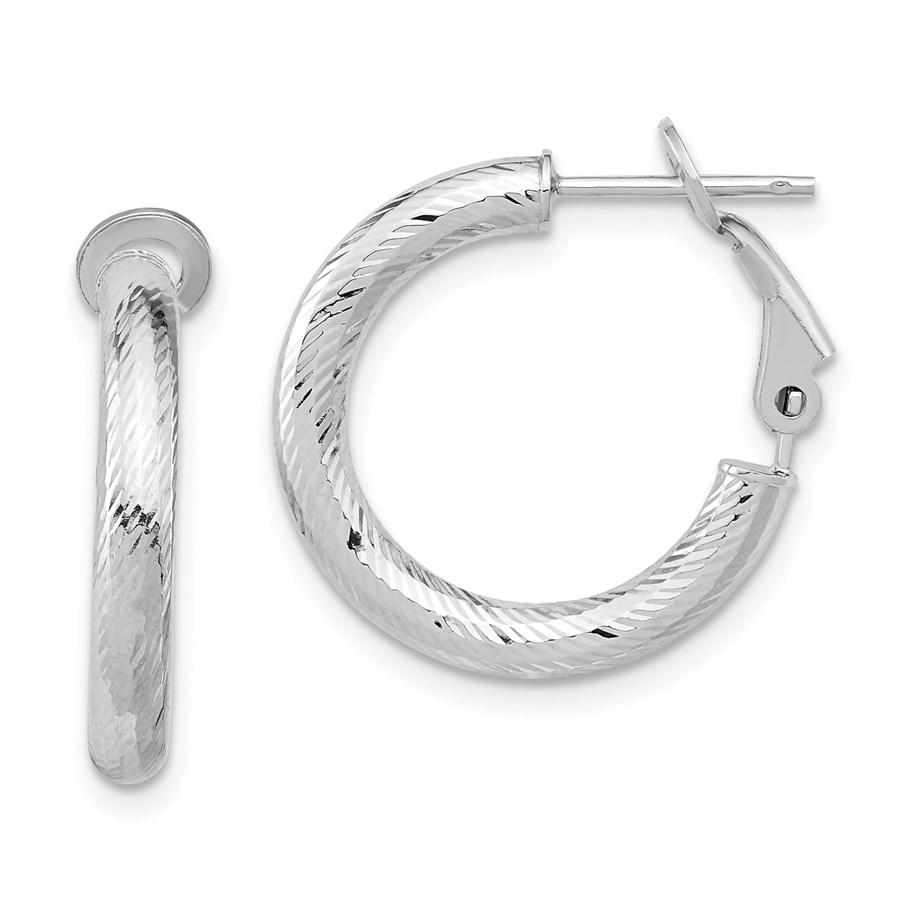 Buy 10K 3x15 White Gold D/C Omega Back Hoop Earrings - 21.65 mm | APMEX