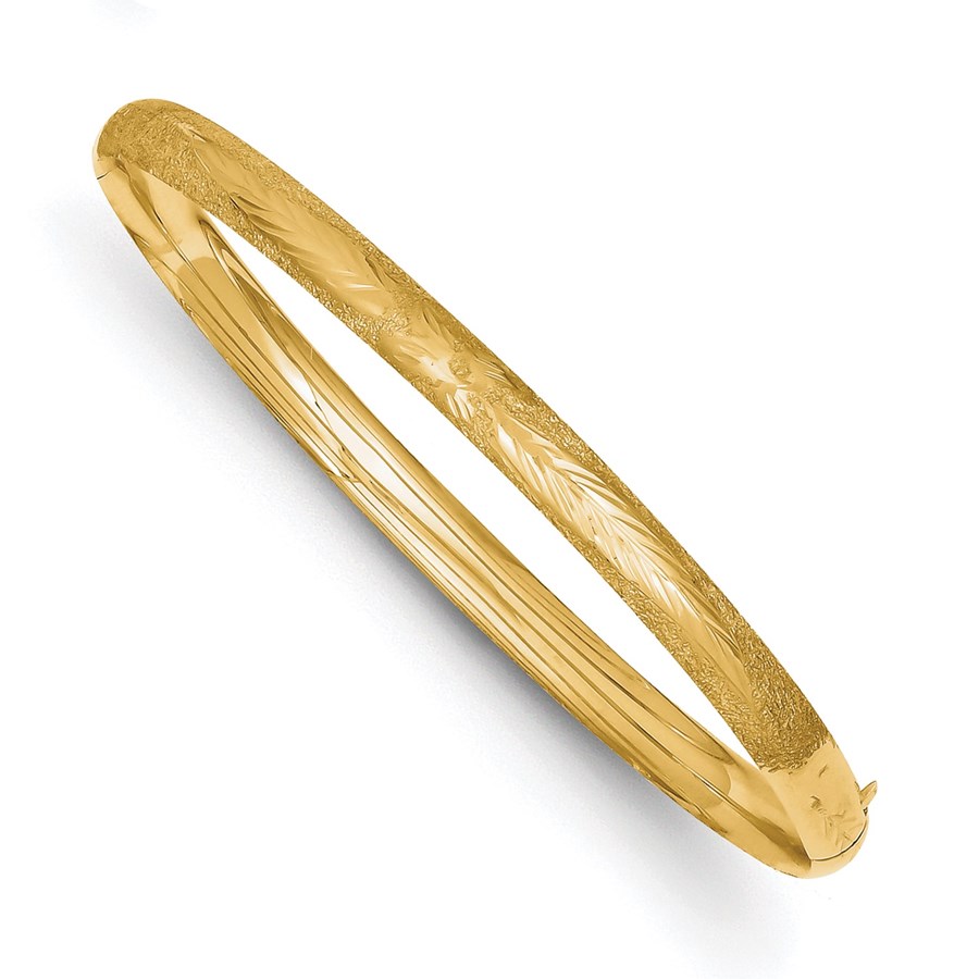 10K Yellow Gold 3/16 Laser Cut Hinged Bangle Bracelet - 7 in.