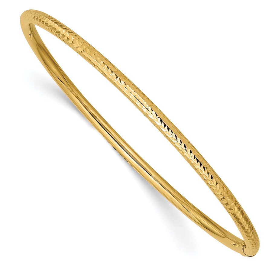 10K Yellow Gold 3mm Diamond-cut Tube Slip-on Bangle - 8 in.