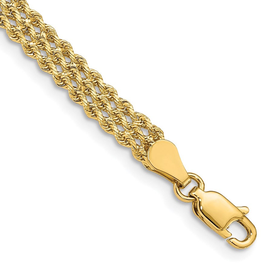 10K Yellow Gold 4.5mm Wide Triple Strand Rope Bracelet - 7 in.