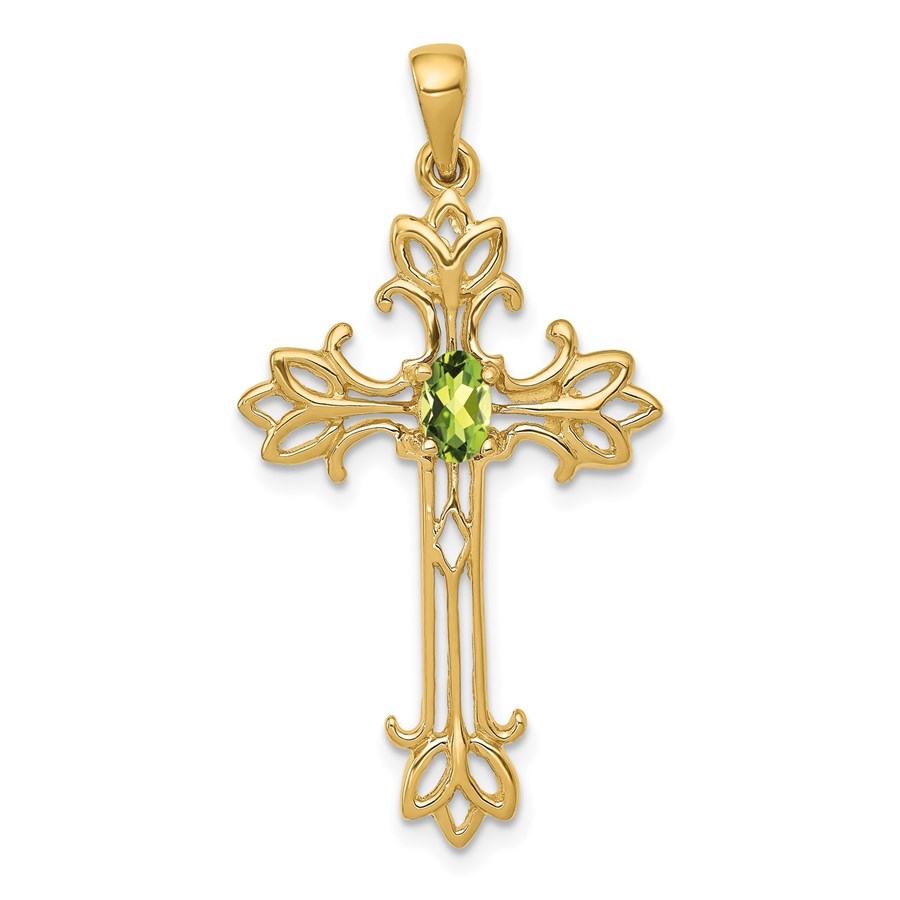 10K Yellow Gold 5x3mm Oval Peridot cross pendant - 36.6 mm