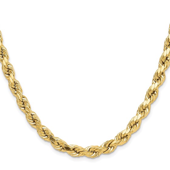 10K Yellow Gold 6.5mm Semi-solid D/C Rope Chain - 24 in.