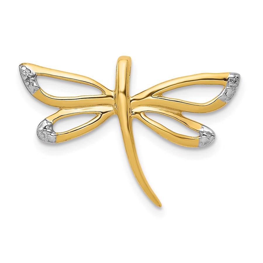 10K Yellow Gold Diamond Accent Dragonfly Chain Slide
