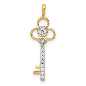 10K Yellow Gold Diamond Club Key Pendant