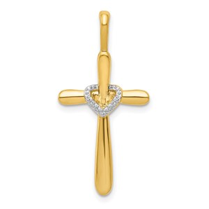 10K Yellow Gold Diamond Cross w/Heart Pendant - 30.5 mm