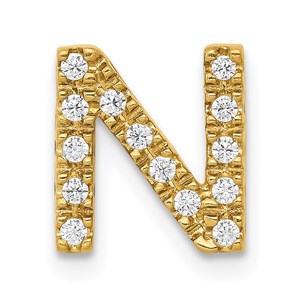 10K Yellow Gold Diamond Letter N Initial Charm - 10.68 mm