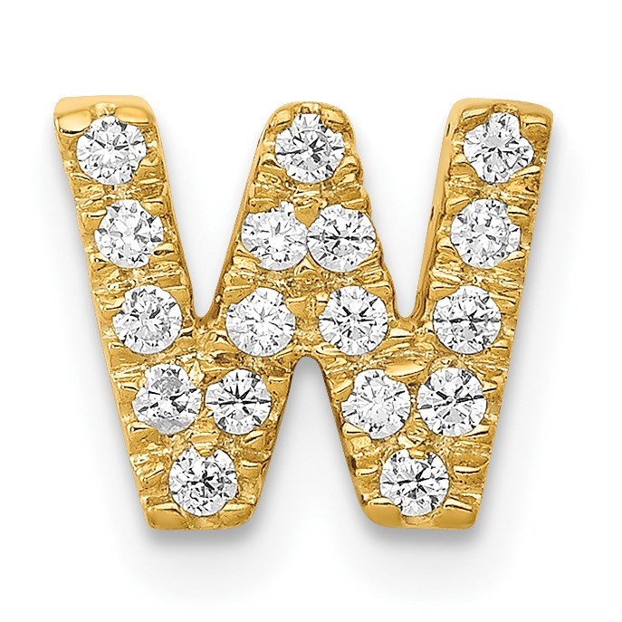 10K Yellow Gold Diamond Letter W Initial Charm - 10.1 mm