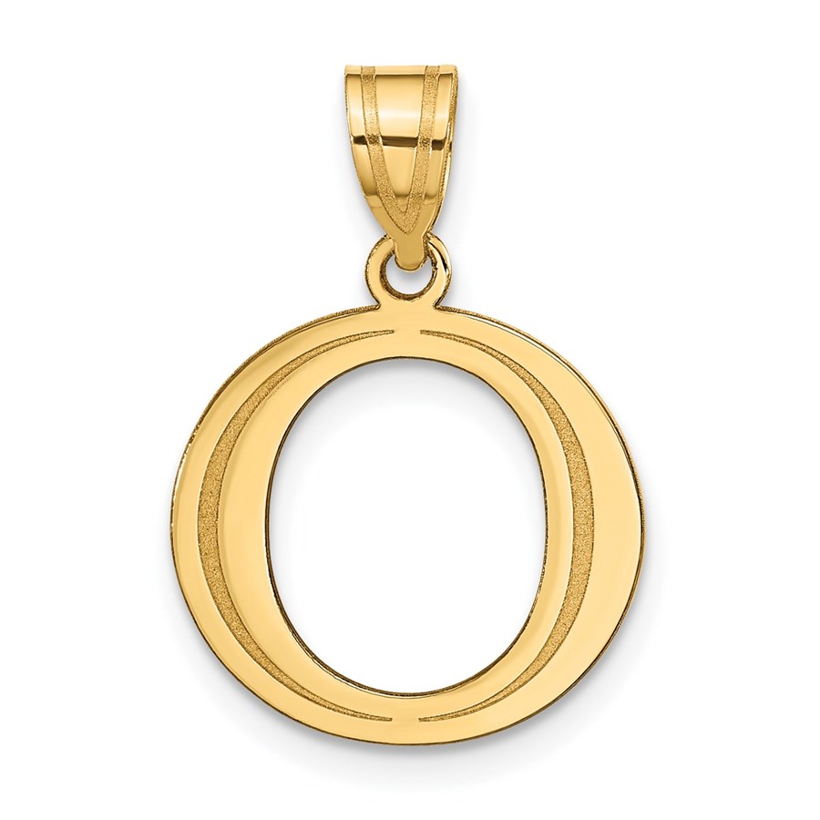 10K Yellow Gold Etched Letter O Initial Pendant - in.