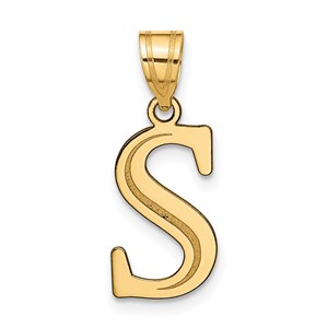 10K Yellow Gold Etched Letter S Initial Pendant - in.