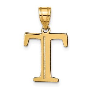 10K Yellow Gold Etched Letter T Initial Pendant - in.