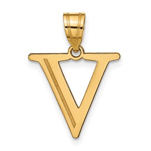 10K Yellow Gold Etched Letter V Initial Pendant - in.
