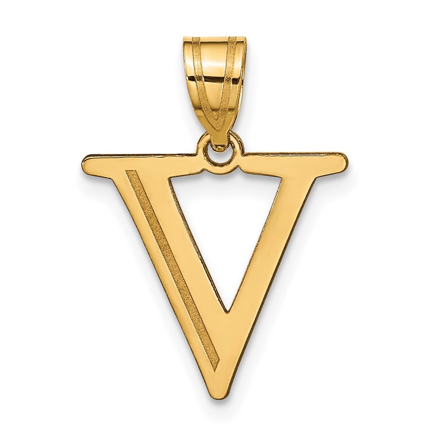 10K Yellow Gold Etched Letter V Initial Pendant - in.