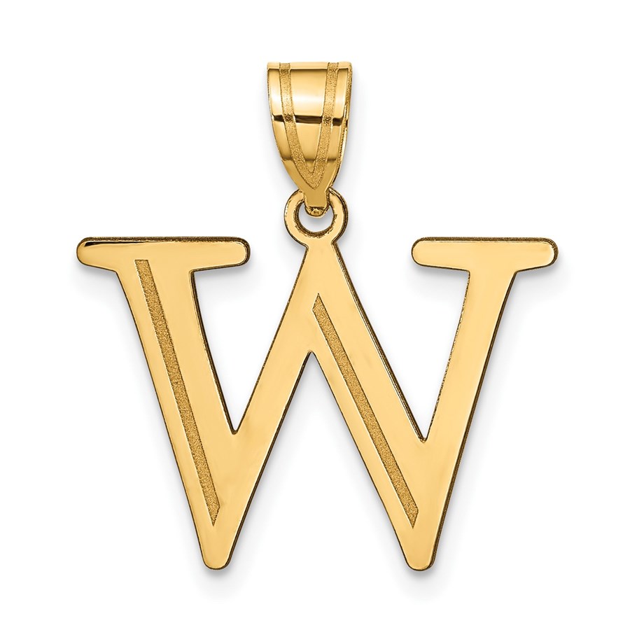 10K Yellow Gold Etched Letter W Initial Pendant - in.