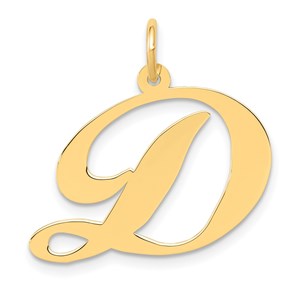 10K Yellow Gold Fancy Script Letter D Initial Charm - 17.57 mm