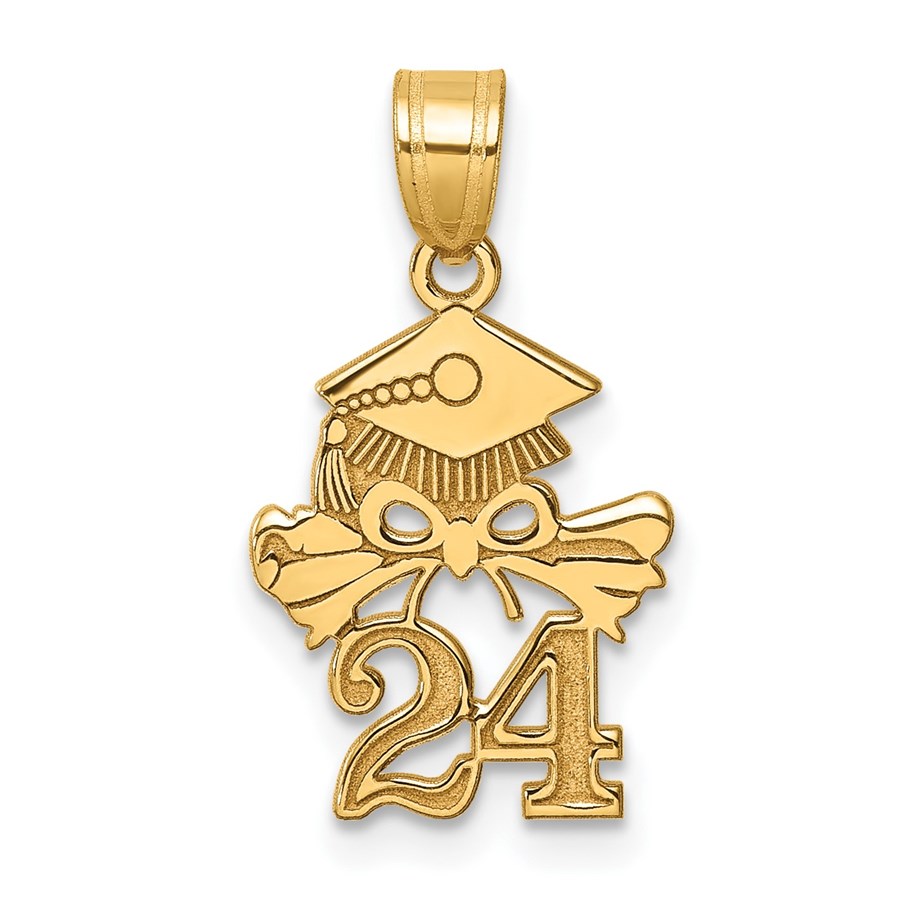 10K Yellow Gold Graduation Cap Diploma - 2024 Charm - 21.7 mm