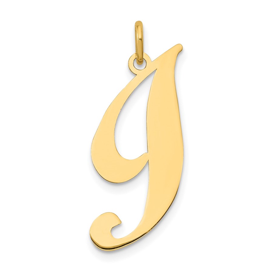 10K Yellow Gold Large Fancy Script Letter I Initial Charm