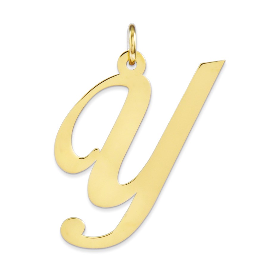 10K Yellow Gold Large Fancy Script Letter Y Initial Charm