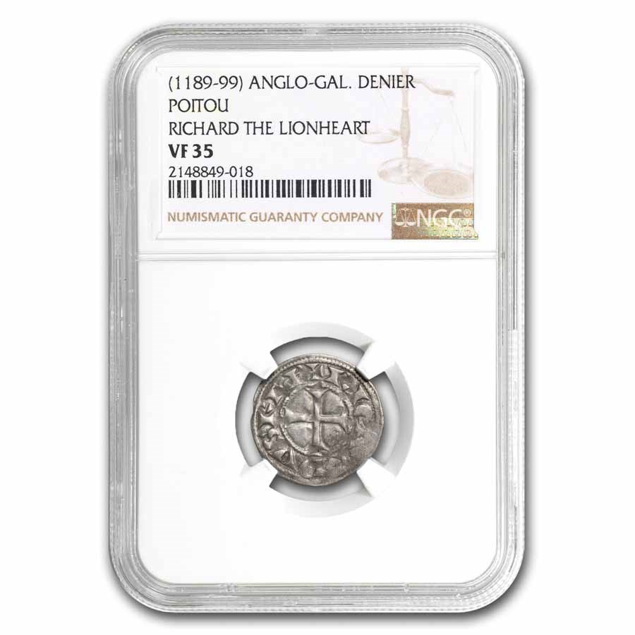 1189-1199 Anglo Gallic AR Denier Richard the Lionheart VF-35 NGC