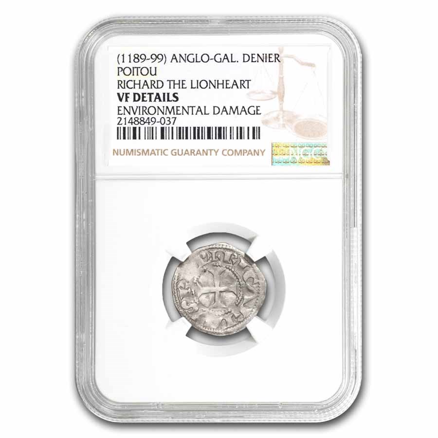 1189-1199 Anglo Gallic Silver Denier Richard the Lionheart VF NGC