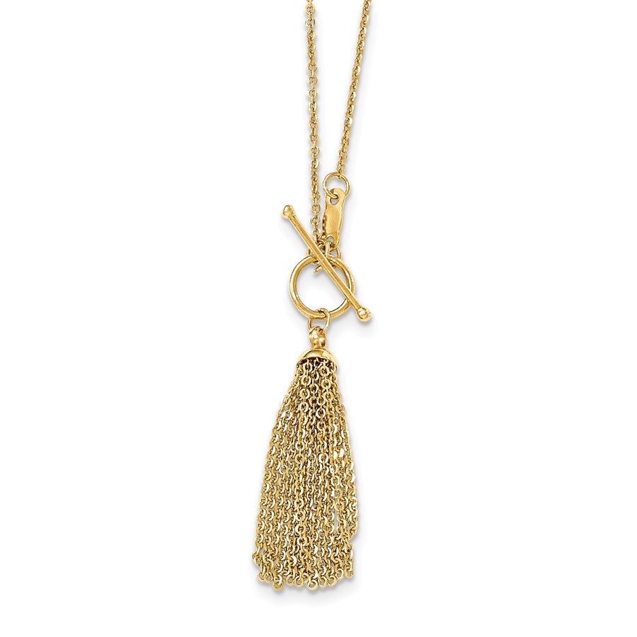 Buy 14k Gold Cable Chain Tassel Toggle Necklace | APMEX