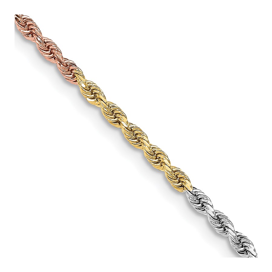 14K Tri-Color 3mm D/C Rope Chain - 22 in.