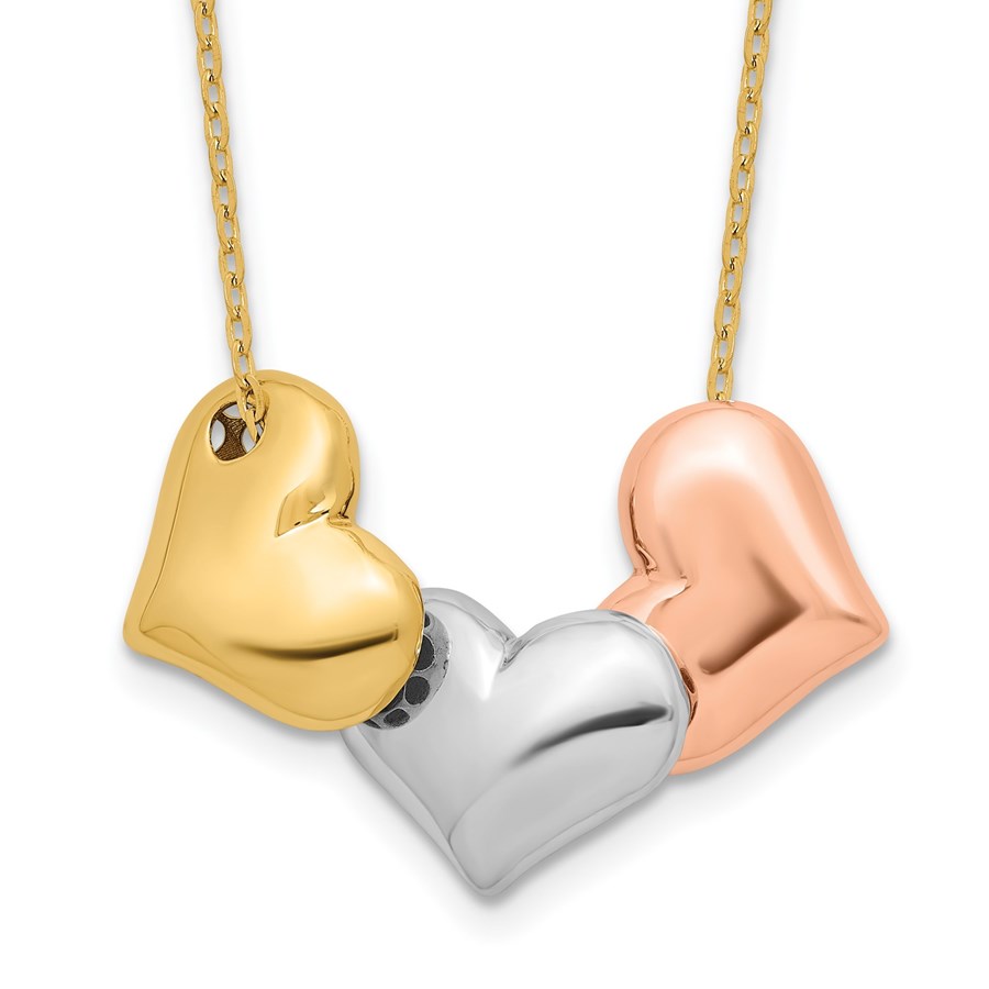 14K Tri-Color Hearts 17 in w/ Necklace - 17 in.