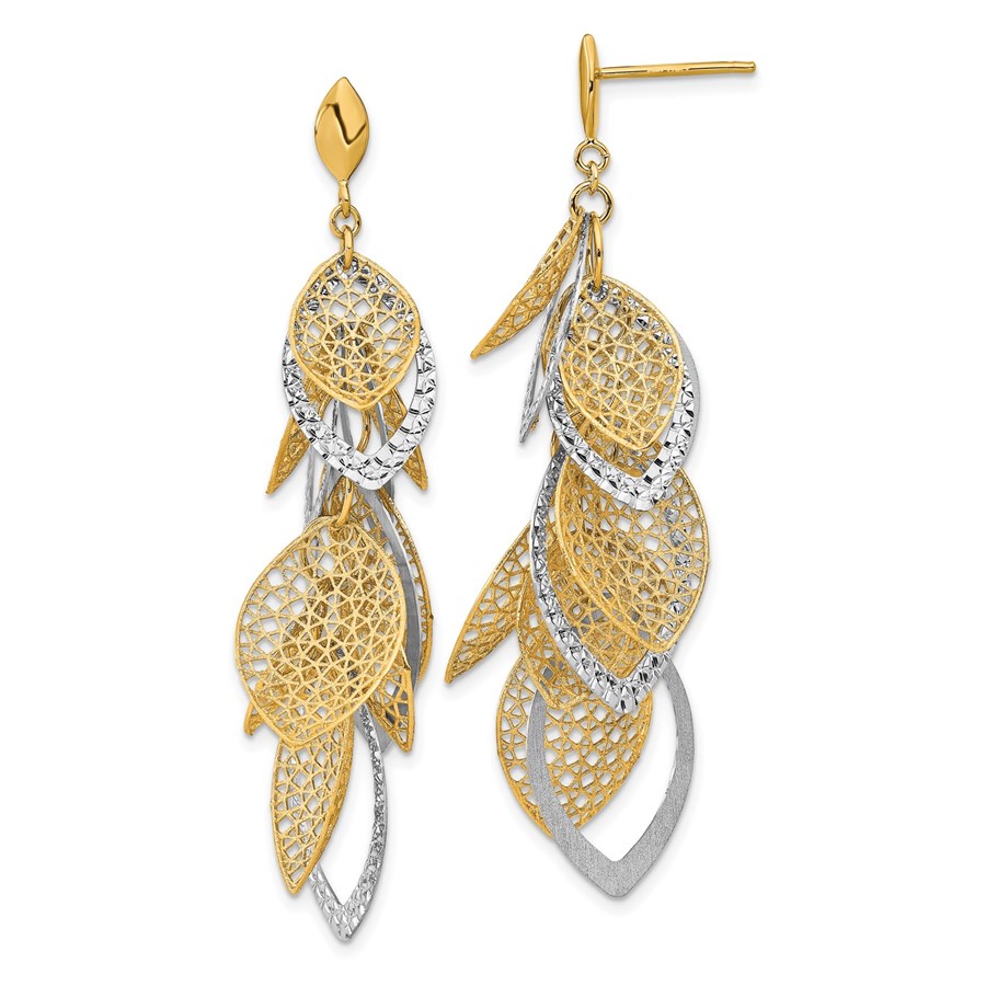Buy 14K Two-tone Brushed Filigree Post Dangle Earrings - 61 mm | APMEX