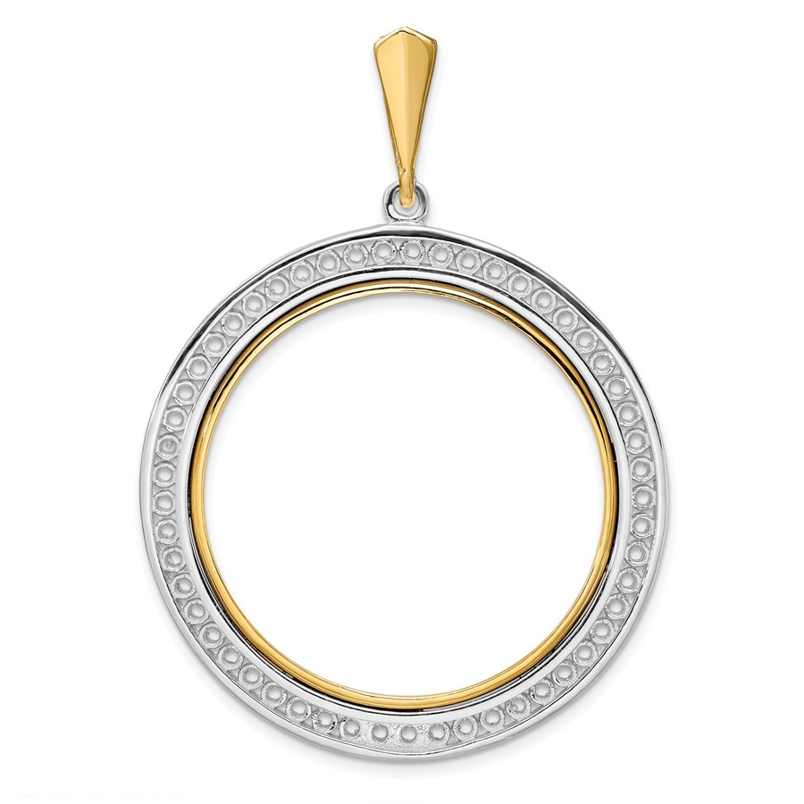 14K Two-tone Channel Set Diamond 32 mm Prong Coin Bezel Mounting