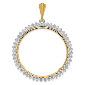 14K Two-tone Diamond Circle 34.2 mm Prong Coin Bezel Pendant