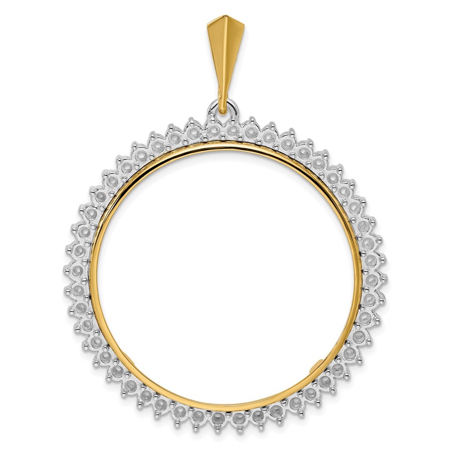 14K Two-tone Diamond Circle 34.2 mm Prong Coin Bezel Pendant