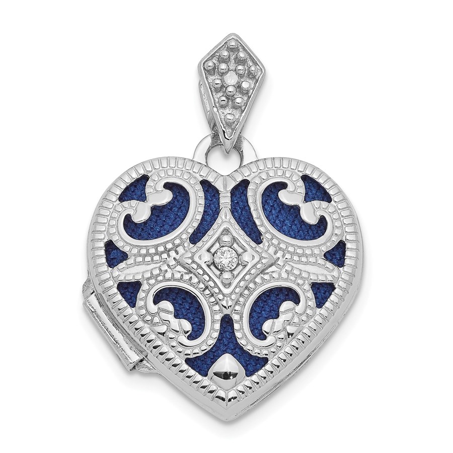 Buy 14k White Gold 15 mm Diamond Heart Locket | APMEX