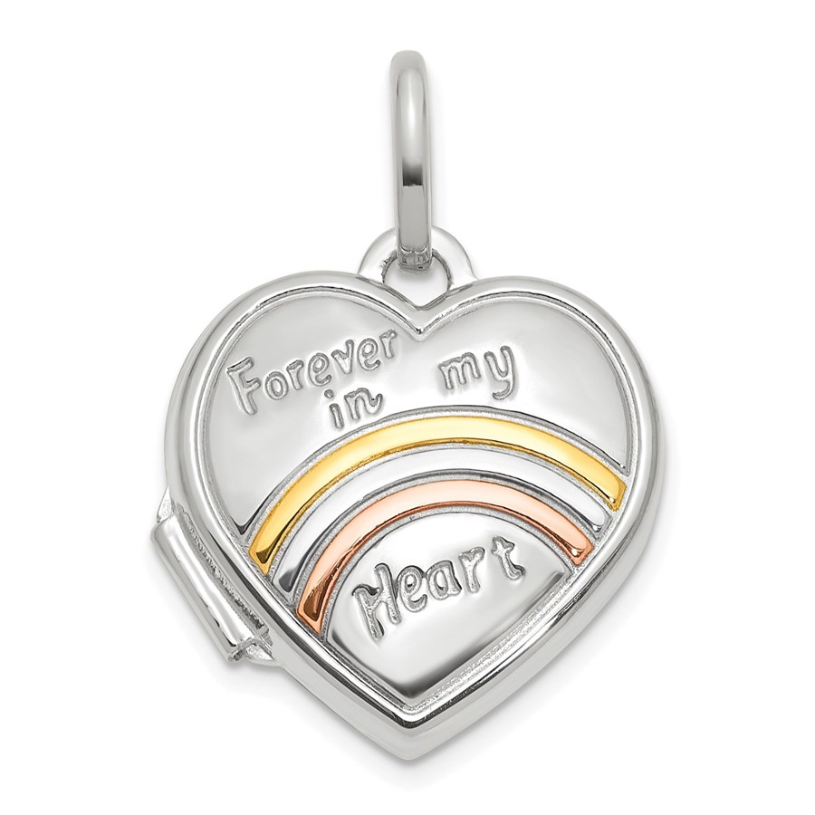 14K White Gold 15mm FOREVER IN MY HEART Heart Locket - 21 mm