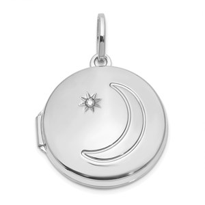 14K White Gold 20mm Diamond Moon Star Locket - 28.25 mm