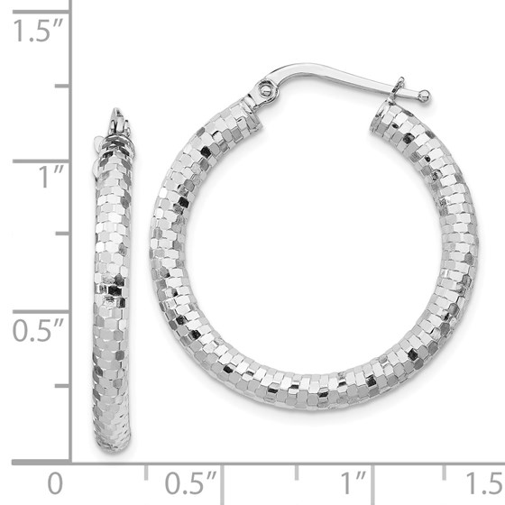 Buy 14k White Gold 3x20 mm Diamond-cut Hoop Earrings - 29 mm | APMEX