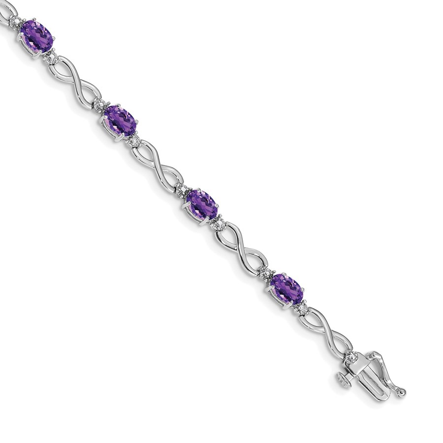 14K White Gold Amethyst and Diamond Infinity Bracelet - 7 in.