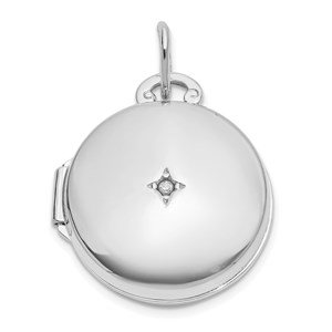 14K White Gold Diamond 16mm Round Locket - 23 mm